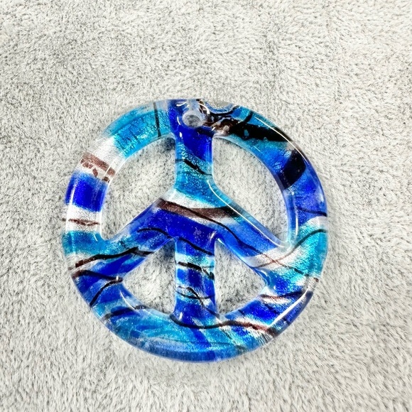 Jewelry | Blue Peace Sign Art Glass Hand Blown Lamp Work Pendant | Poshmark